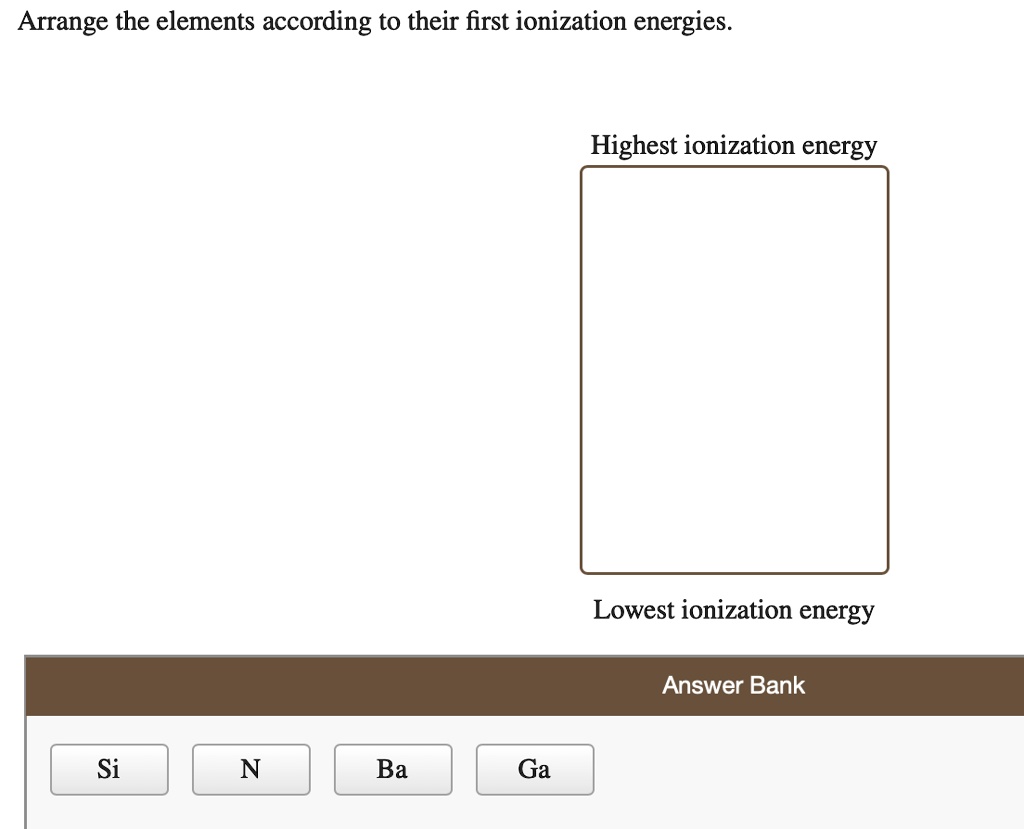 SOLVED: Arrange the elements according to their first ionization ...