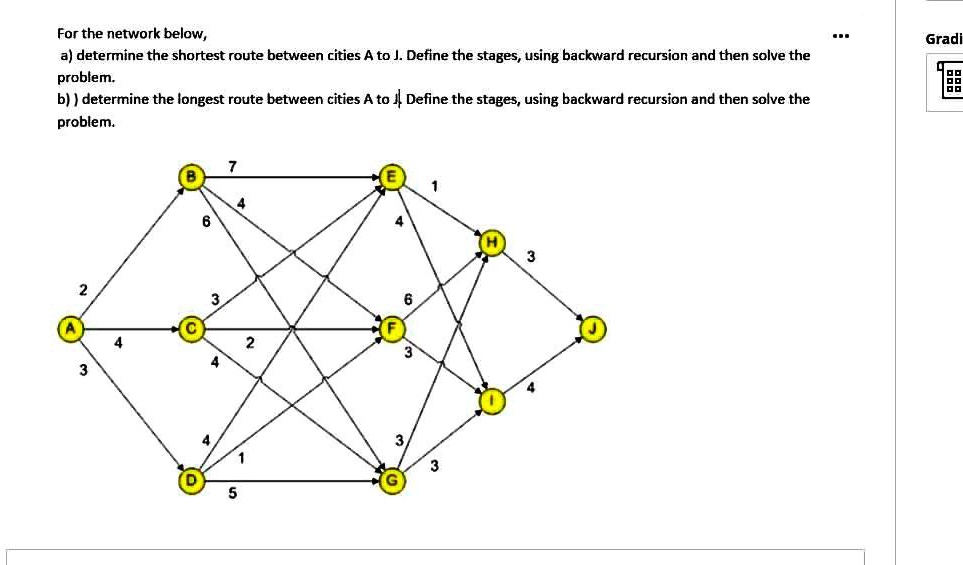 For the network below, a) determine the shortest route between cities A ...