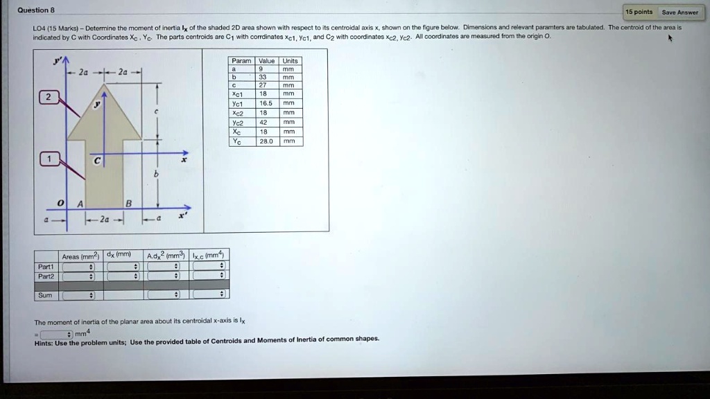 Question 8 15 points Save Answer LO4 (15 Marks) - Determine the moment ...
