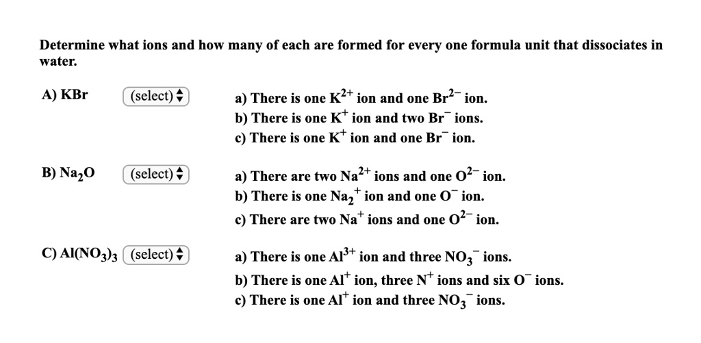 determine what ions and how many of each are formed for every one ...