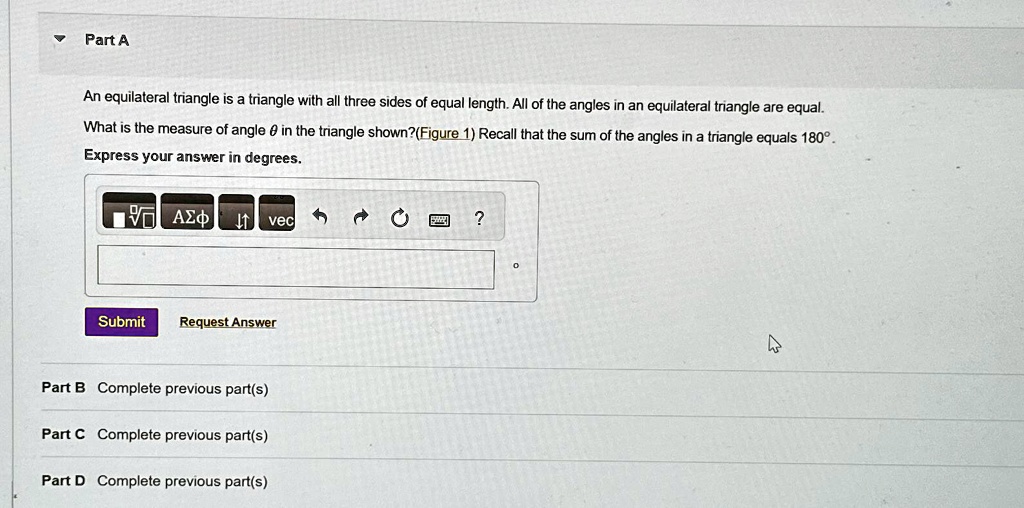 SOLVED: Part A An equilateral triangle is a triangle with all three ...