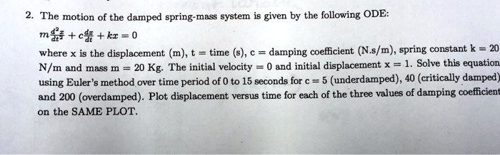[GET ANSWER] the motion of the damped spring mass system is given by the following ode m9ck1 ...