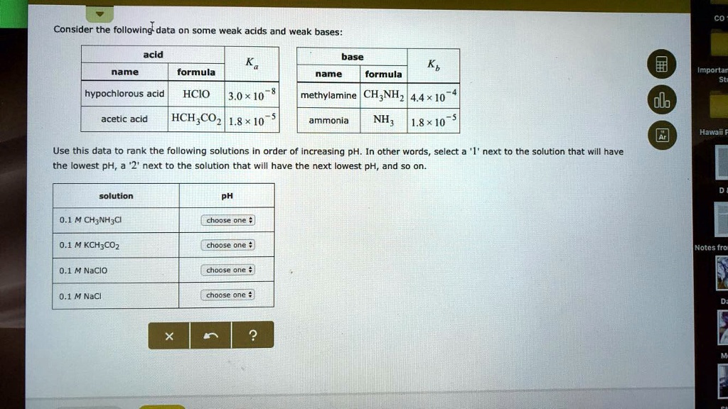 Consider the following data on some weak acids and weak bases: acid ...