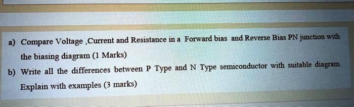 SOLVED: a Compare Voltage Current and Resistance in a Forward bias and Reverse Bias PN junction ...