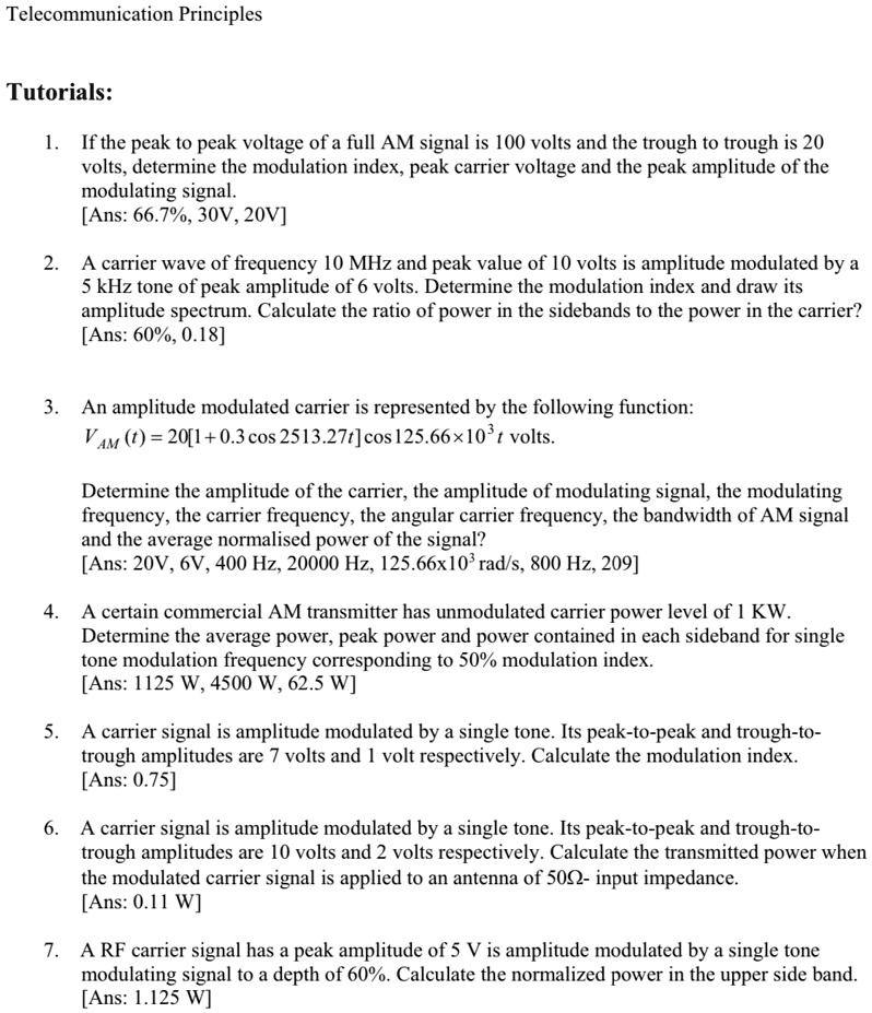 Telecommunication Principles Tutorials: If the peak to peak voltage of ...