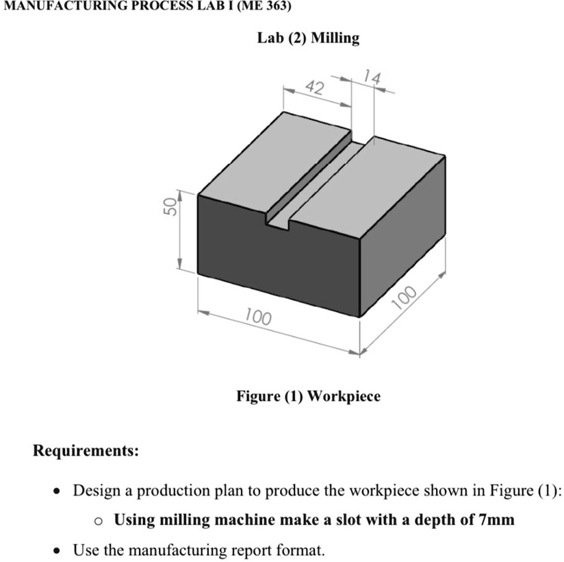 MANUFACTURING PROCESS LAB I (?? 363) Lab (2) Milling 14 42 50 100 ...