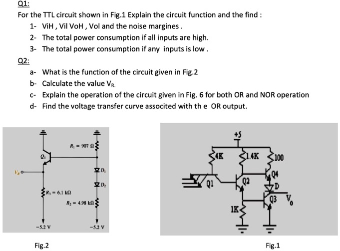 Q1: For the TTL circuit shown in Fig.1 Explain the circuit function and the find: 1- ViH, Vil ...