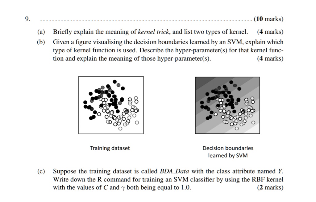 SOLVED: 10 marks (a) Briefly explain the meaning of kernel trick and ...