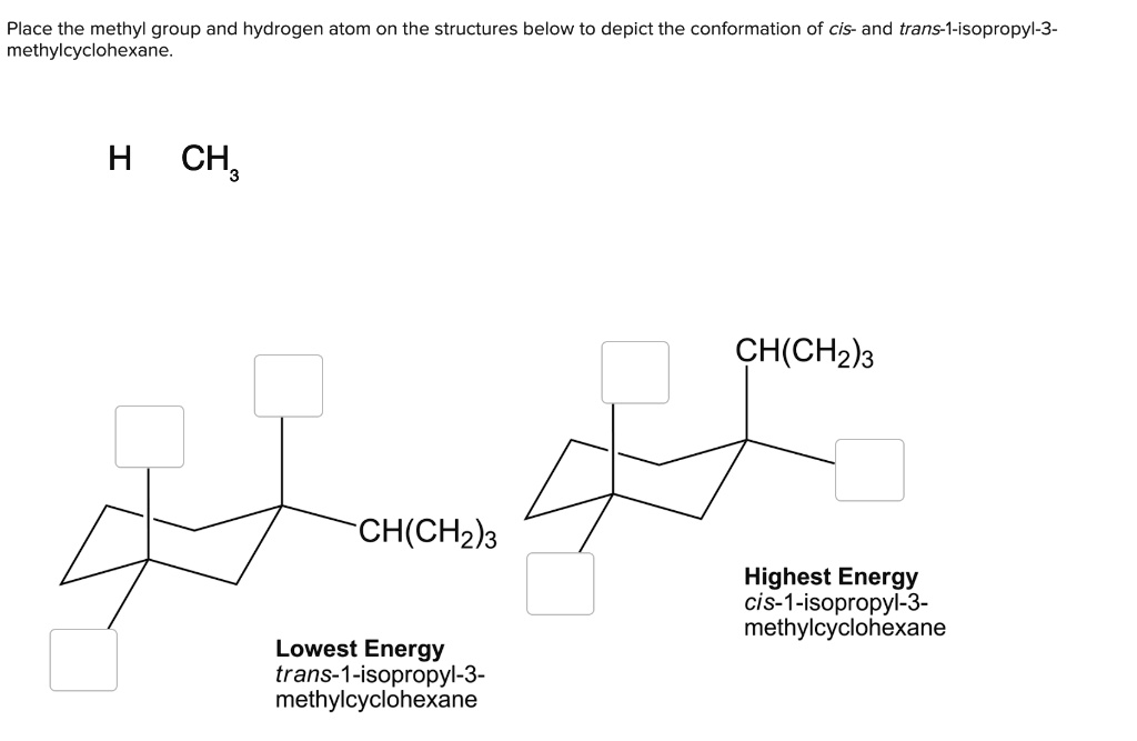 SOLVED: Place the methyl group and hydrogen atom on the structures below to depict the ...