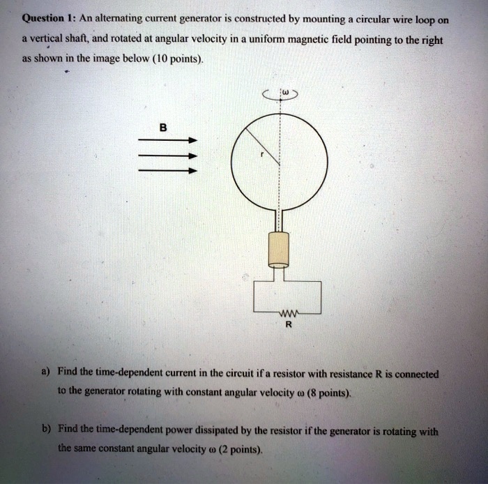 Question 1: An alternating current generator is constructed by mounting a circular wire loop on ...