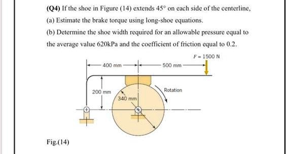 Q4: If the shoe in Figure 14 extends 45° on each side of the centerline ...