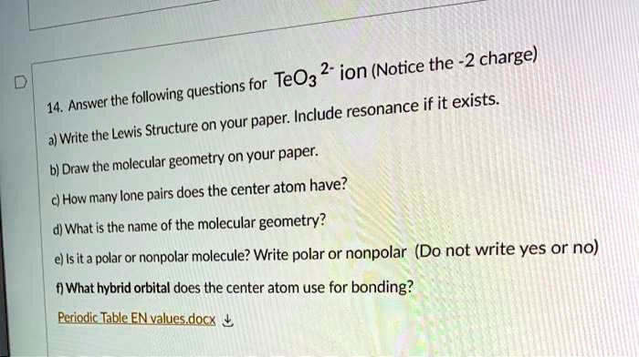 2 ion notice the 2 charge for teo3 questions 14 answer the following ...