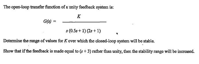 Solved The Open Loop Transfer Function Of A Unity Feedback System Is K Gs S 05s 1 2s
