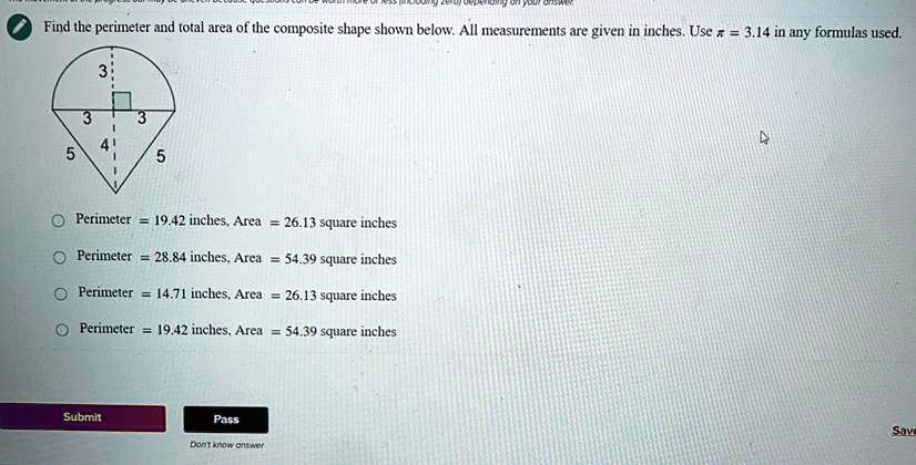 SOLVED: 'Please help! Find the perimeter and total area of the composite shape below! Find the ...