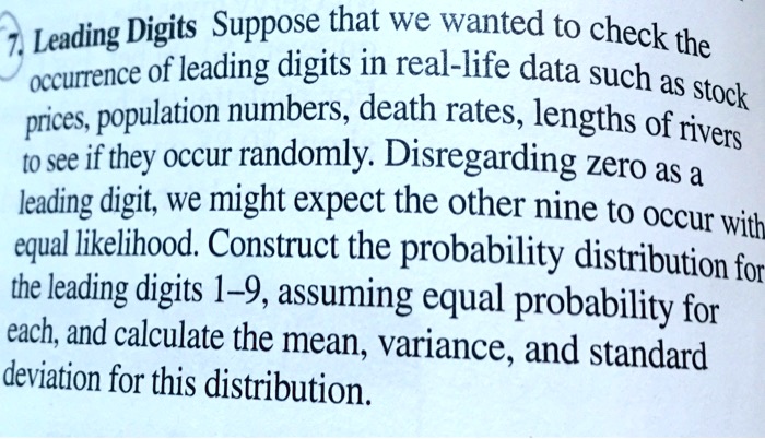 Leading Digits Suppose that we wanted to check the occurrence of ...