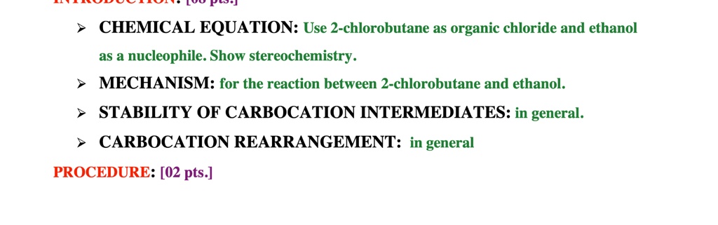 SOLVED:CHEMICAL EQUATION: Use 2-chlorobutane as organic chloride and ...