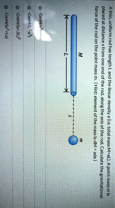 A thin, uniform rod has length L and the linear density a (i.e. total ...