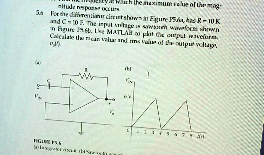 SOLVED: 5.6. Magnitude response occurs. For the differentiator circuit shown in Figure P5.6a ...