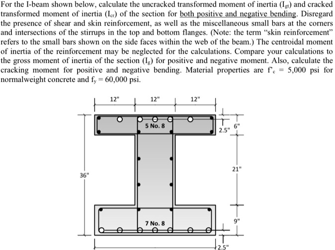 SOLVED: kips/ft For the I-beam shown below, calculate the uncracked ...
