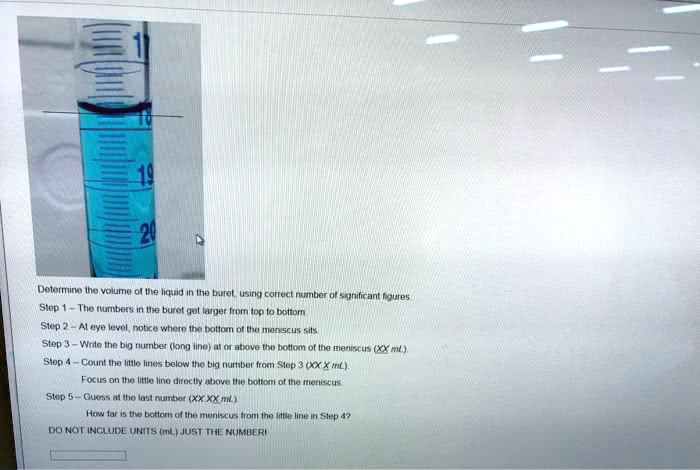 Determine the volume of the liquid in the buret, using correct number ...