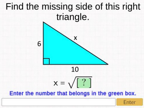 SOLVED: 'Find the missing side of the right triangle. Find the missing ...