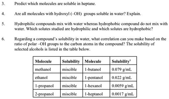 SOLVED: Predict which molecules are soluble heptane Are all molecules ...