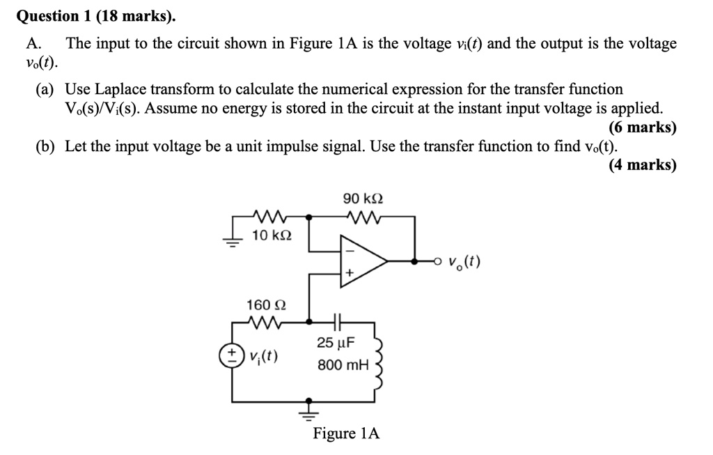 SOLVED: A. The input to the circuit shown in Figure 1A is the voltage vi(t), and the output is ...