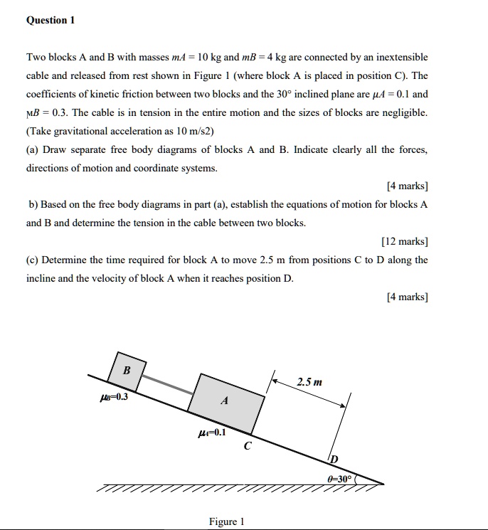 SOLVED: Question Two blocks, A and B, with masses mA = 10 kg and mB = 4 ...
