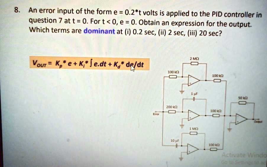 SOLVED: An error input of the form e = 0.2 * t volts is applied to the ...
