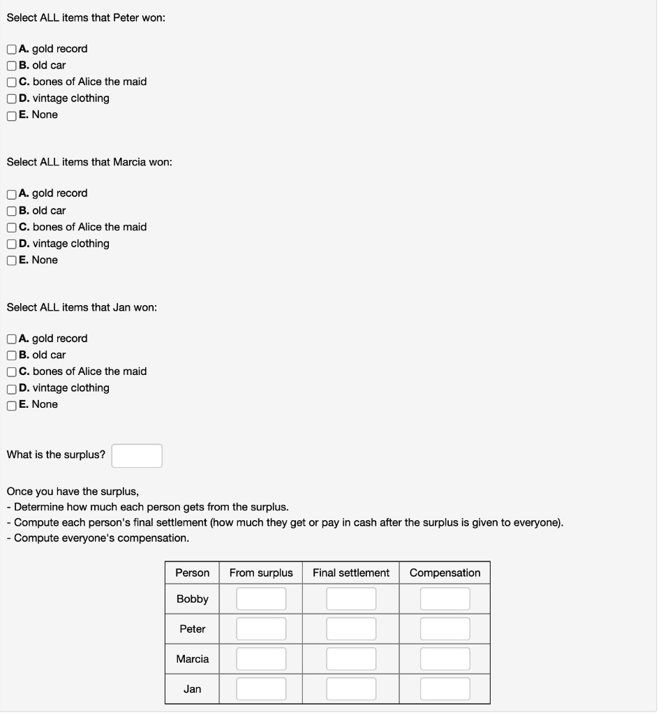 SOLVED: Select ALL items that Peter won: OA gold record B. old car ...