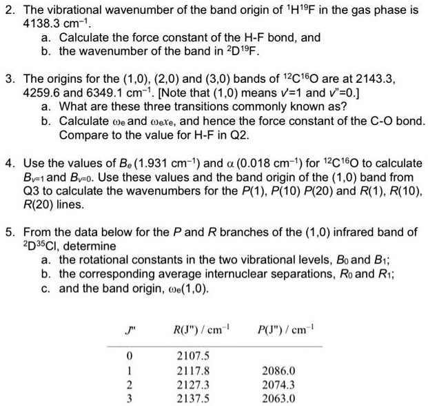 SOLVED: The vibrational wavenumber of the band origin of 'HI9F in the ...