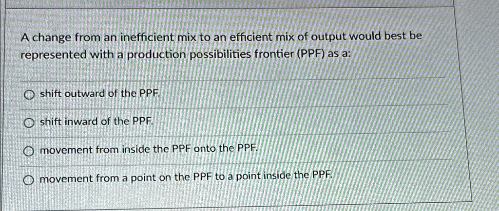 SOLVED: A change from an inefficient mix to an efficient mix of output ...