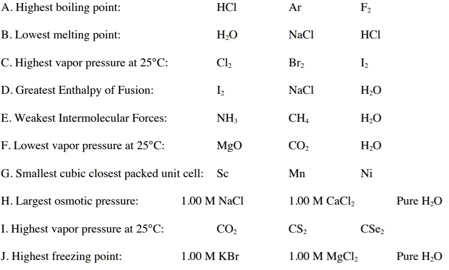 [GET ANSWER] a highest boiling point hci ar fz b lowest melting point ...