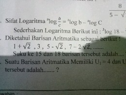 SOLVED: 8 5-√(1) Sifat Logaritma ^alog(b)/(c)=^2log b-^4log C Sederhakan Logaritma Berikut ini ...