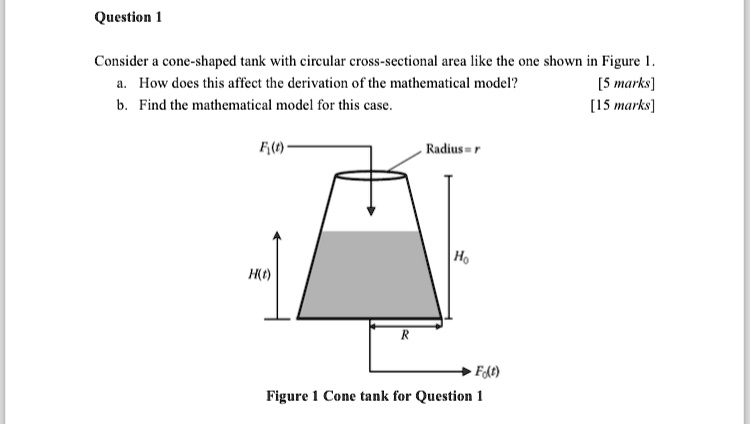 [GET ANSWER] Question 1 Consider a cone-shaped tank with circular cross ...