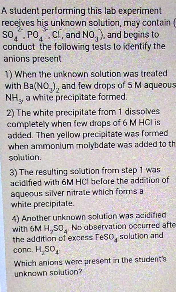 SOLVED:A student performing this lab experiment receives his unknown ...