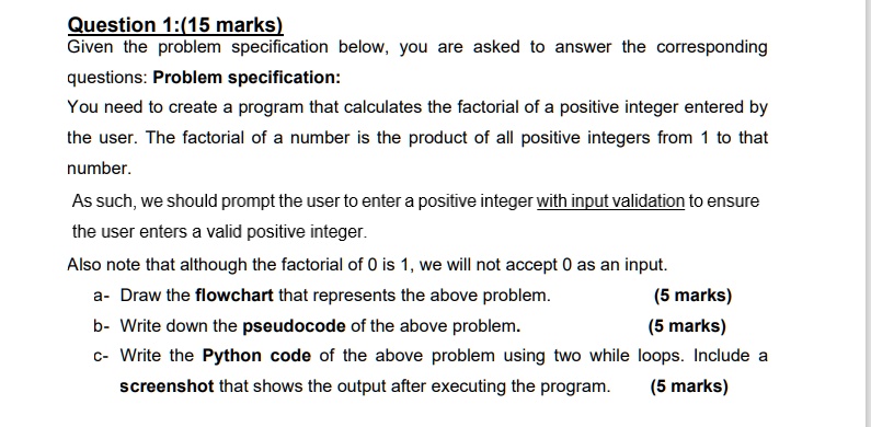 Question115marks Given The Problem Specification Below You Are Asked To Answer The