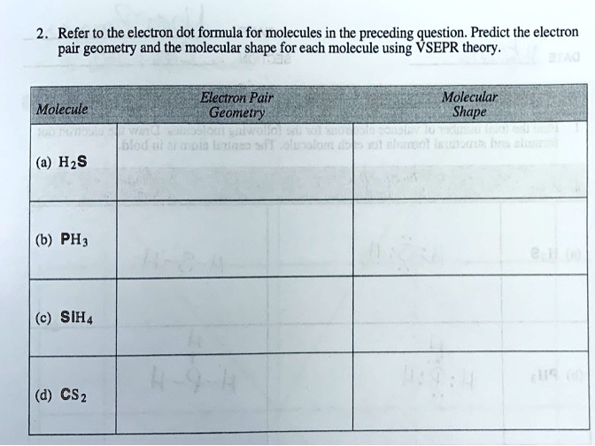 SOLVED: Refer to the electron dot formula for molecules in the preceding question. Predict the ...
