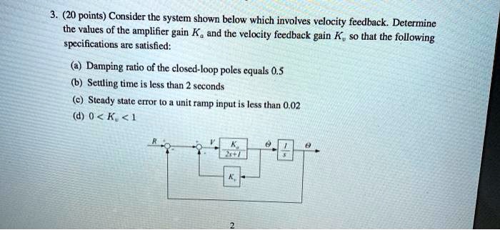 3. (20 points) Consider the system shown below which involves velocity feedback. Determine the ...