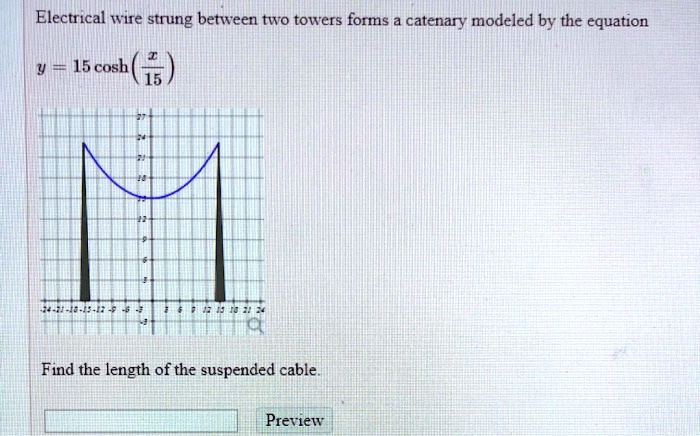 SOLVED: Electrical wire strung between two towers forms catenary ...