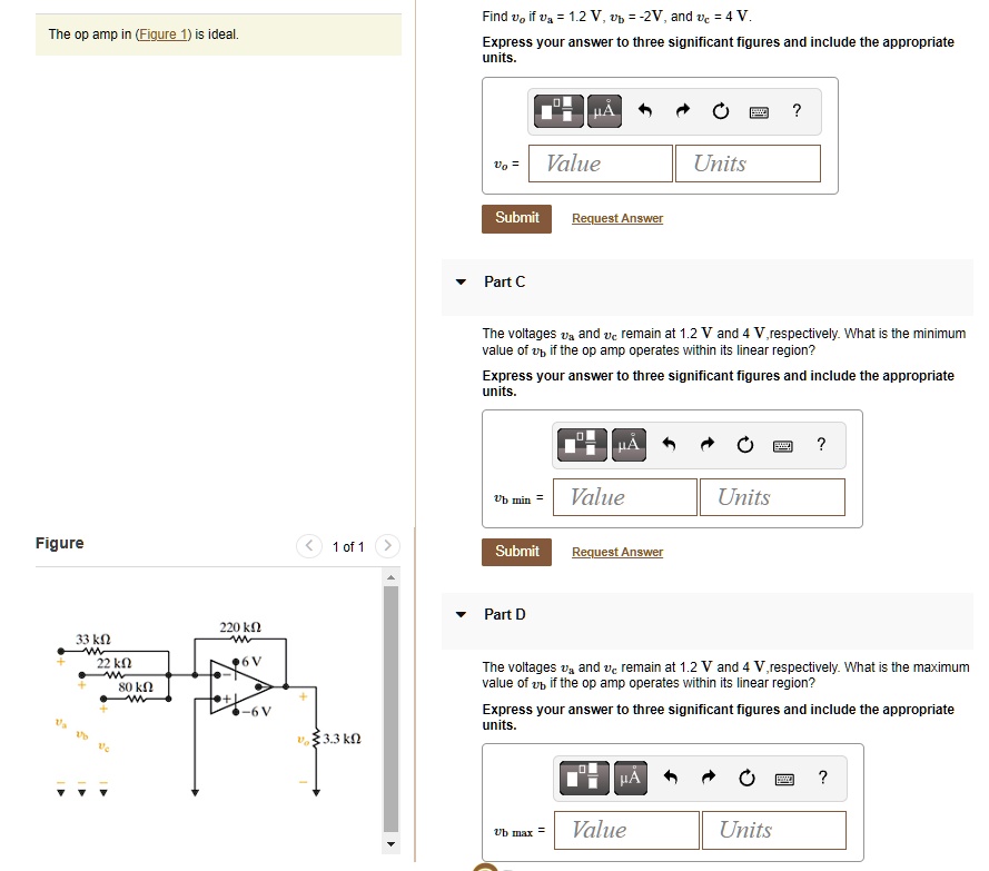 find if 12 v 2vand4v the op amp in figure 1 is ideal units uo value ...