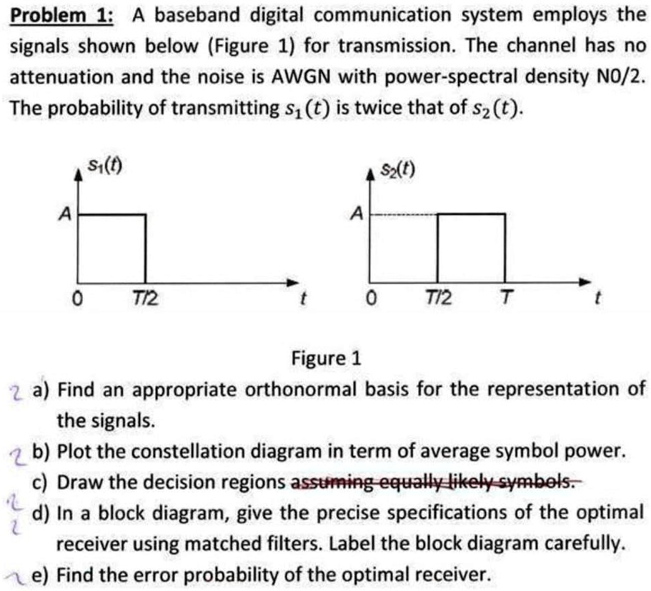 problem 1 a baseband digital communication system employs the signals shown below figure 1 for ...