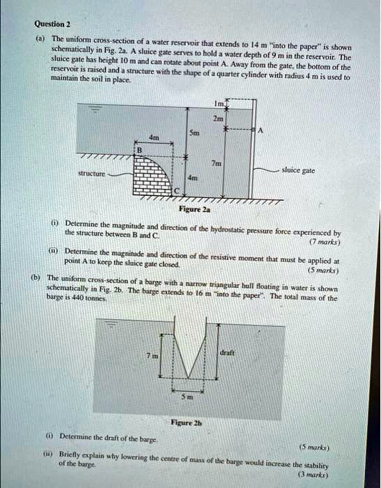 question2 athe uniform cross section of a water reservoir that extends ...