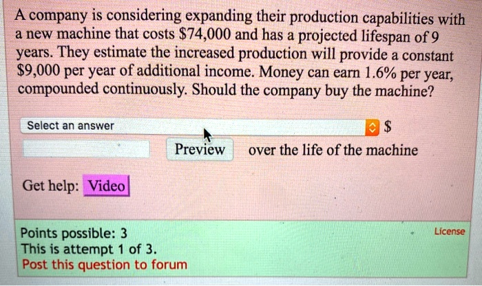 SOLVED: A company is considering expanding their production ...