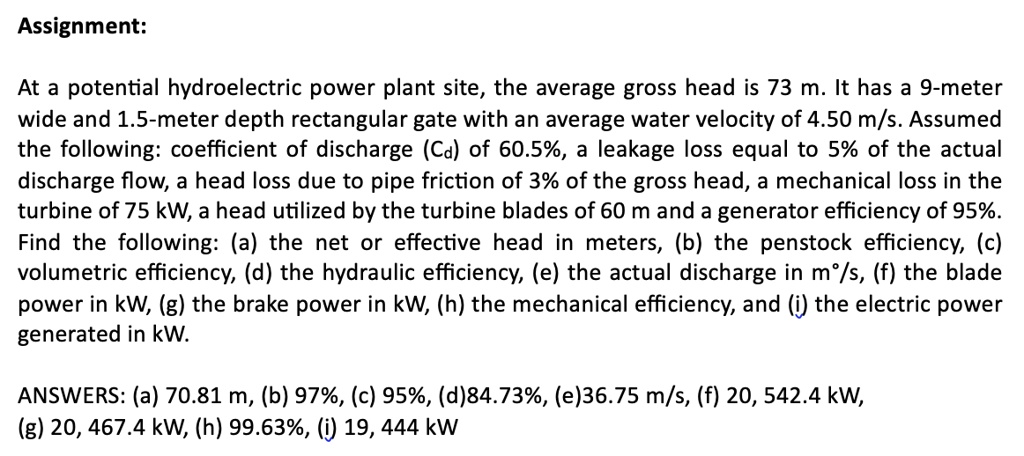 Assignment: At a potential hydroelectric power plant site, the average ...