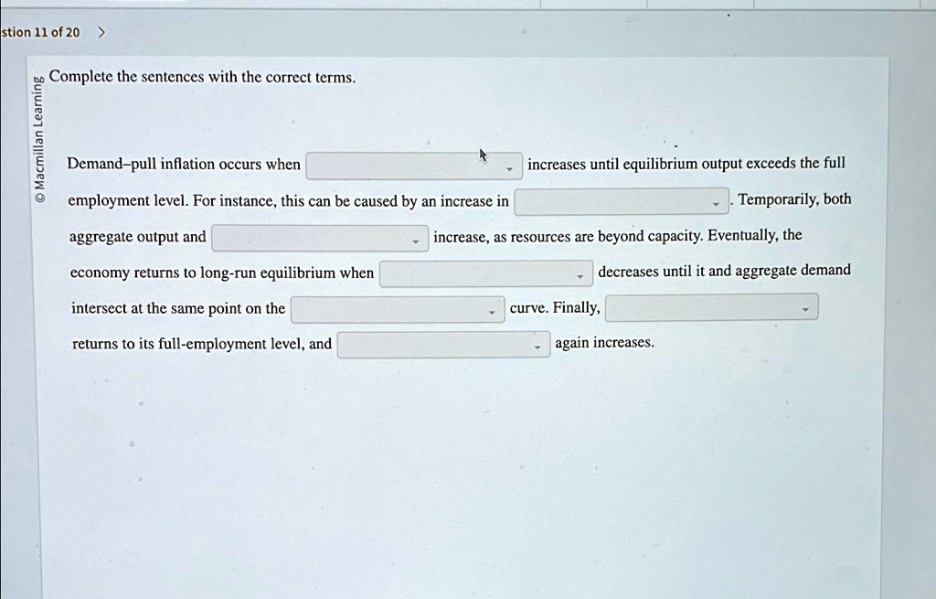 SOLVED: Question 11 of 20 Complete the sentences with the correct terms ...