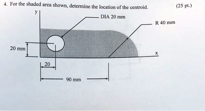 SOLVED: 4. For the shaded area shown, determine the location of the centroid. (25 pt.) y DIA ...