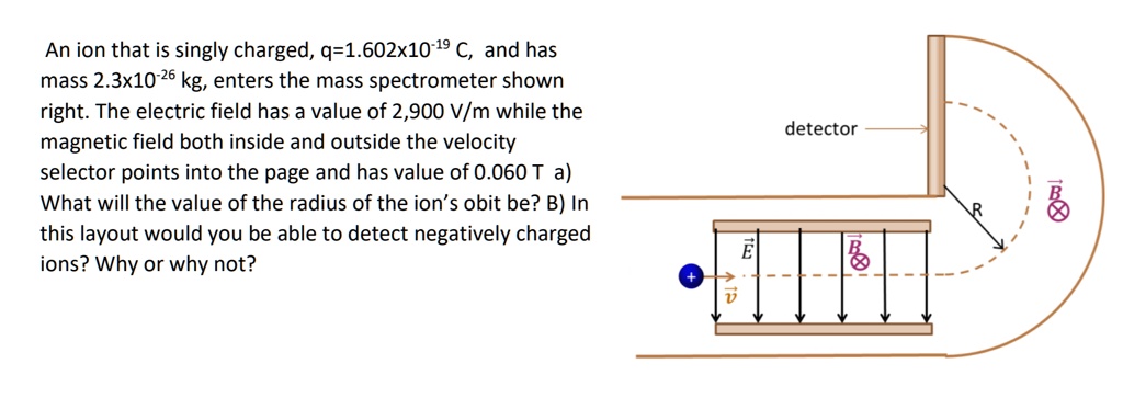 SOLVED: An ion that is singly charged, q = 1.602x10^19 C, and has mass ...