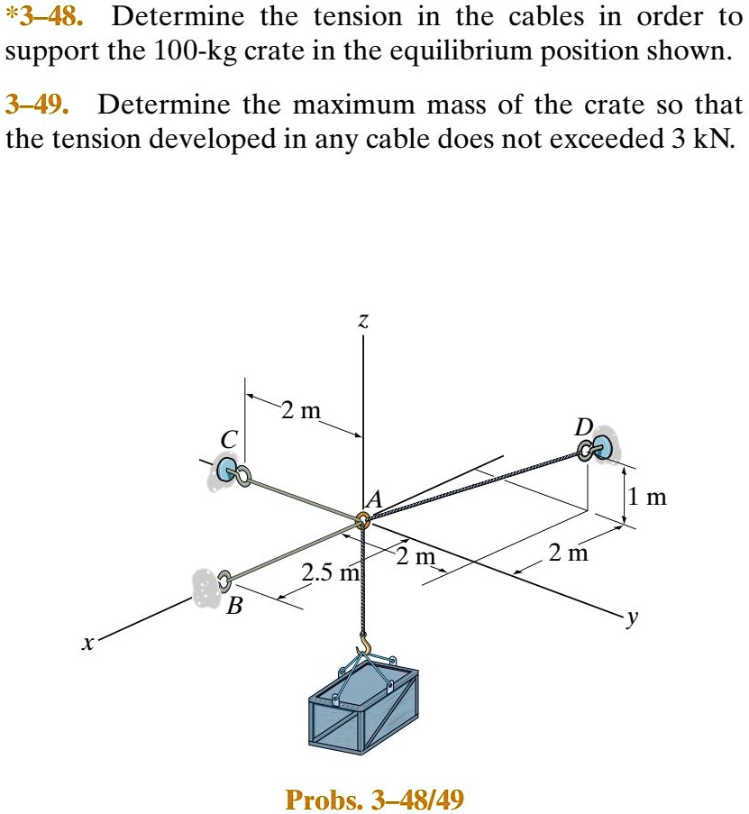 VIDEO solution: 3-48. Determine the tension in the cables in order to support the 100-kg crate ...