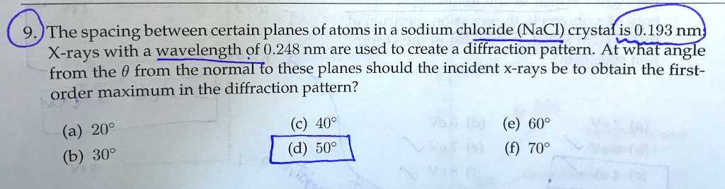 9. The spacing between certain planes of atoms in a sodium chloride ...